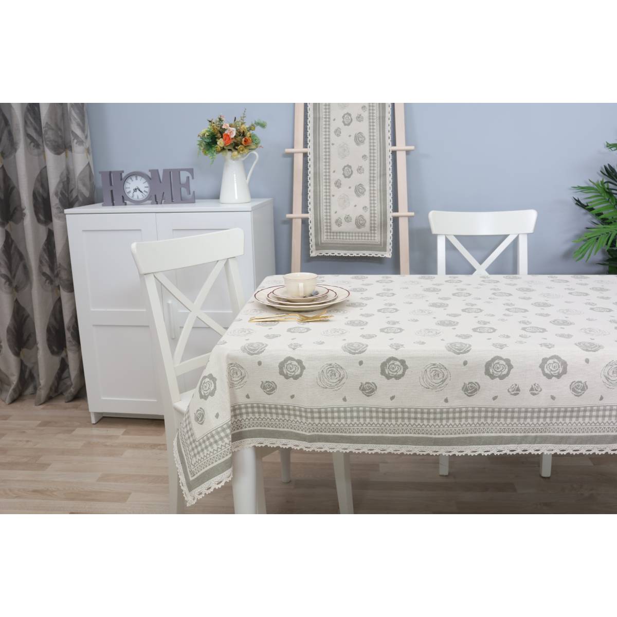 Medvilninė staltiesė - Rožytės - AmberTextile.lt